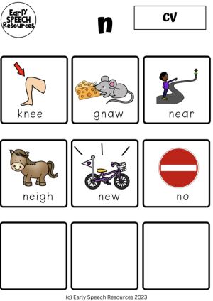 n – CV – Articulation Sheet – Early Speech Resources